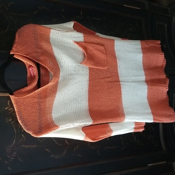 Neslay | Sweaters | Neslay Orange And White Striped Crochet Sweater ...
